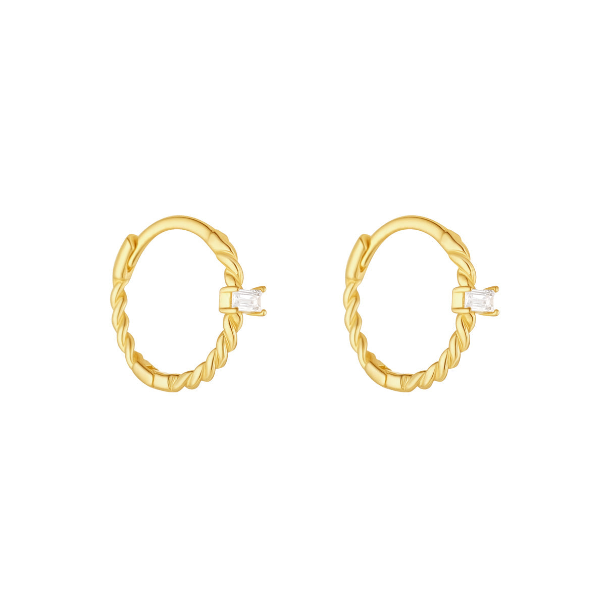 NJO Designs 9ct Yellow Gold Twist Huggie with CZ Baguette Cut Earrings ...